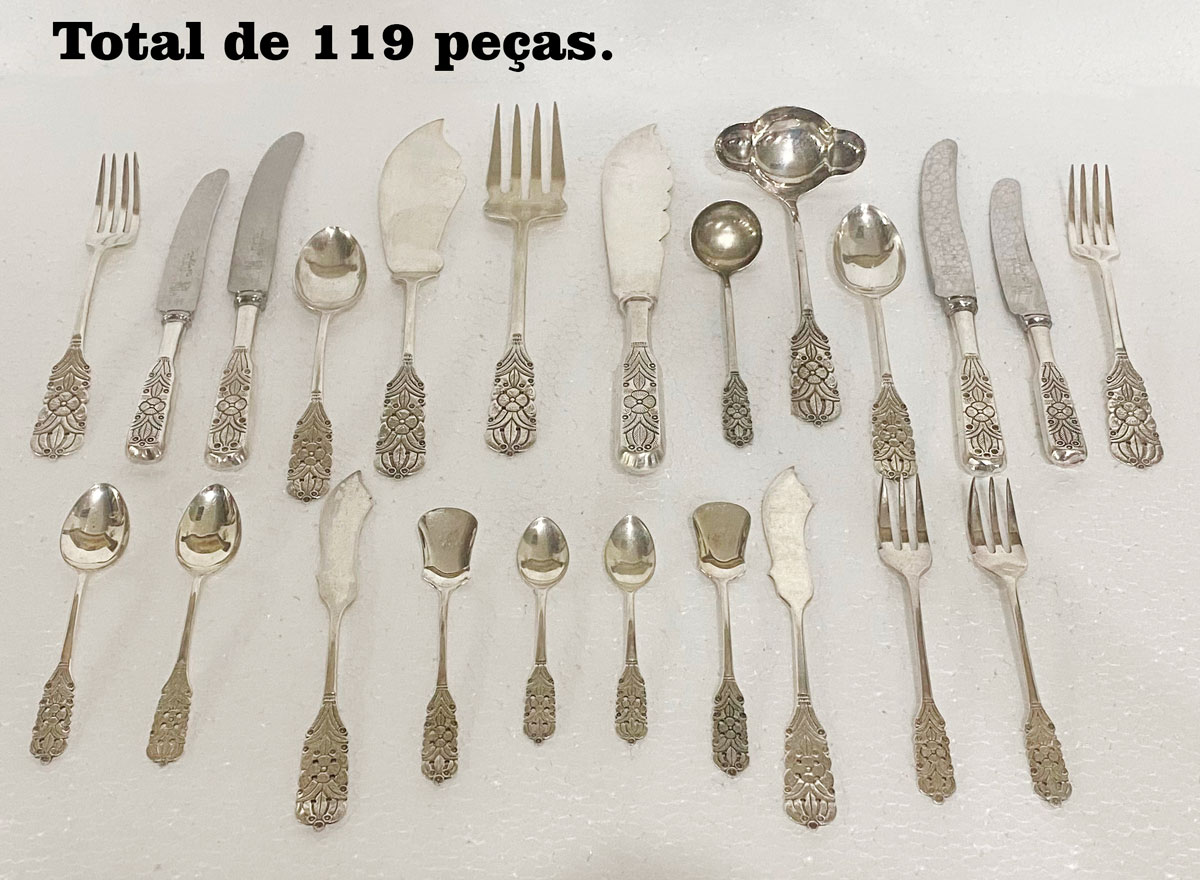 Faqueiro com 119 peças em prata peruana 925mls contrast