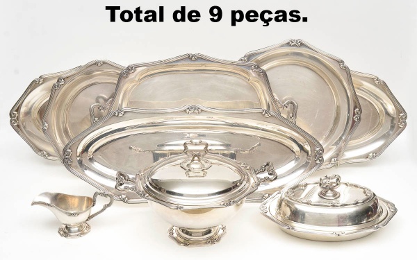 Baixela com 9 peças espessuradas a prata da marca Fraca
